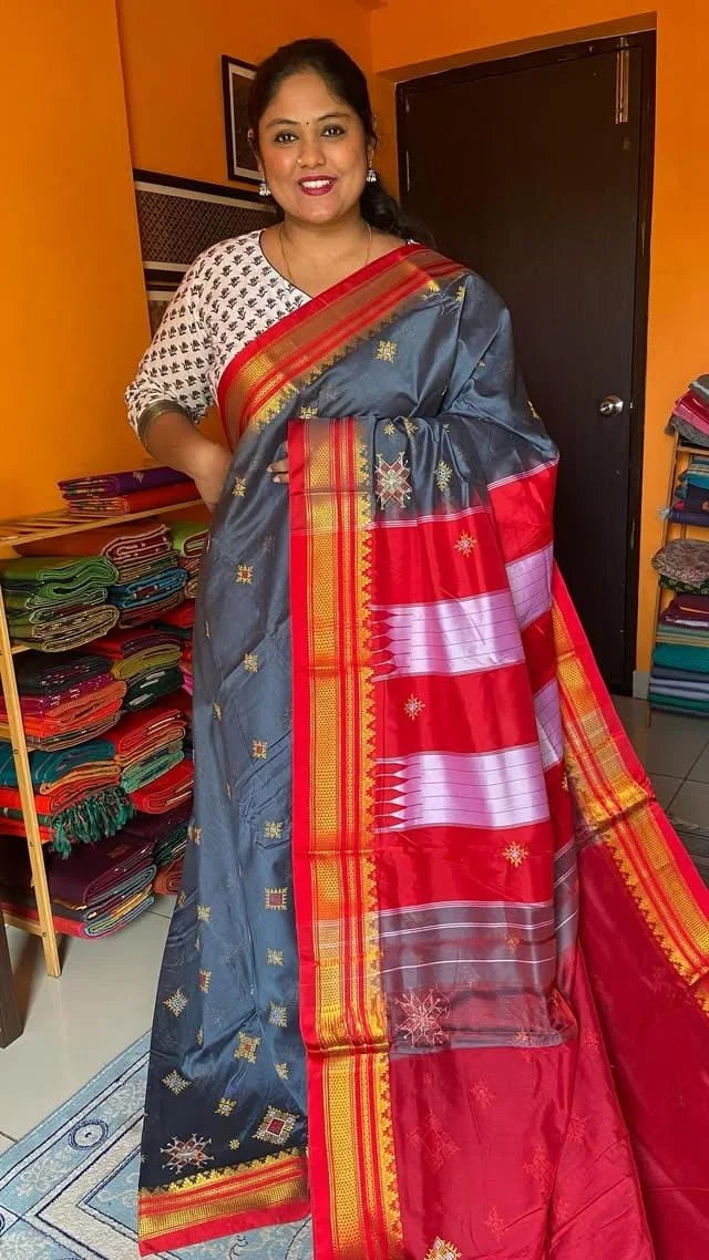 Kasuti Ilkal Saree 44-11-KT-03 – Elephant Grey – Selai Nayaki