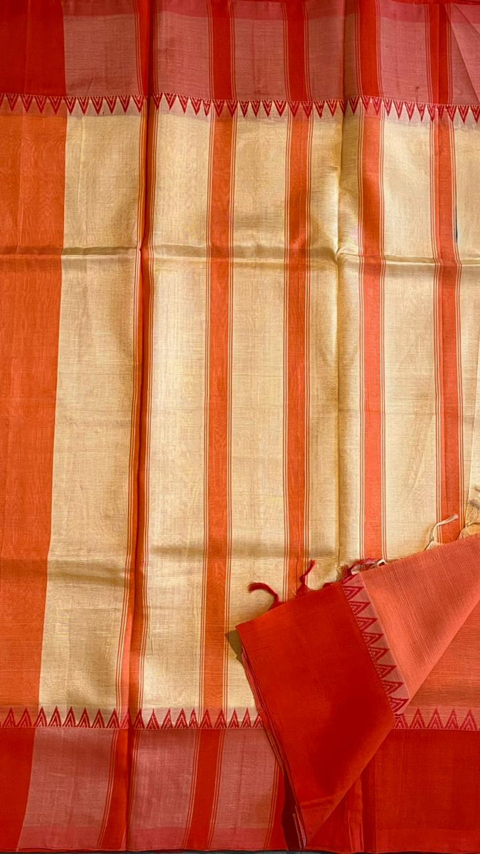 Mangalgiri Thread Border Saree - 15-10-03-08 (Pastel Orange) – Selai Nayaki